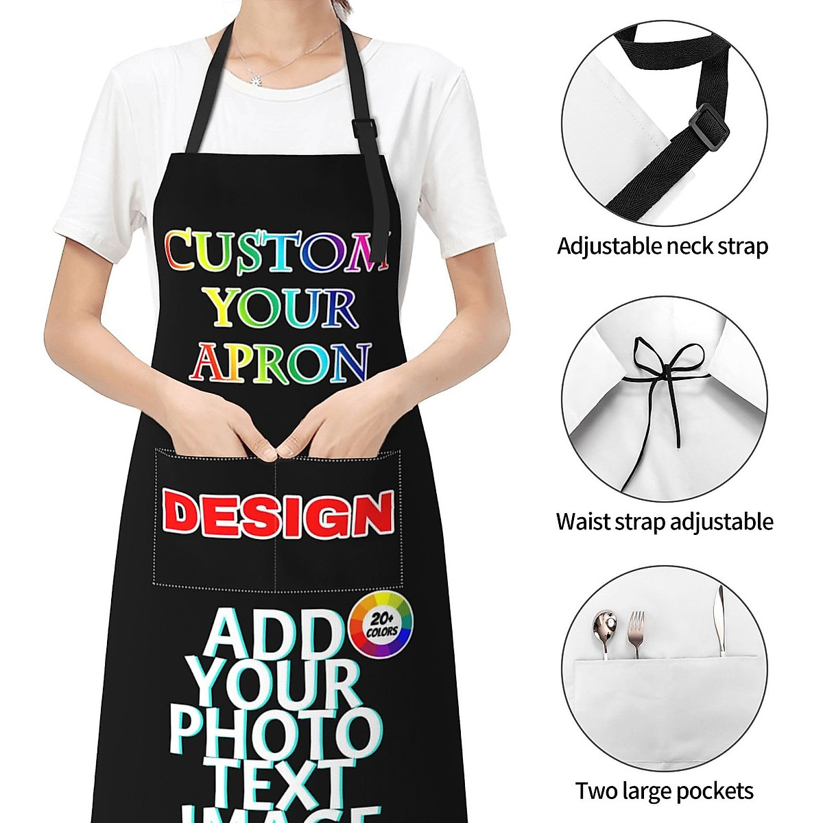 kioskbanks Custom Apron Personalized Chef Aprons for Women Men with Pockets Customized Name Text Logo Photo Picture Cooking Apron