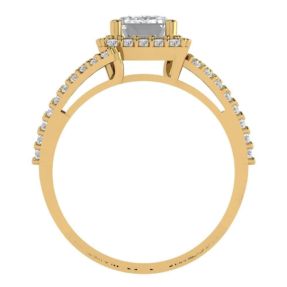 Clara Pucci 24ct Emerald Cut Solitaire Halo Criss Cross White Sapphire Wedding Bridal art deco Anniversary Ring 14k Yellow Gold 4