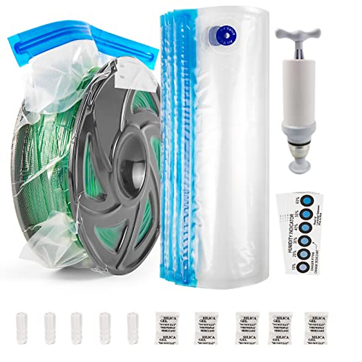 YOOPAI Filament Storage Bag Vacuum Kit - 20Pack Cleaning Drying Sealed Bags (Plastic 13.2 x 12.7inch) for 3D Printer Filament, with Desiccants/Humidity Indicator Cards/Hand Pump