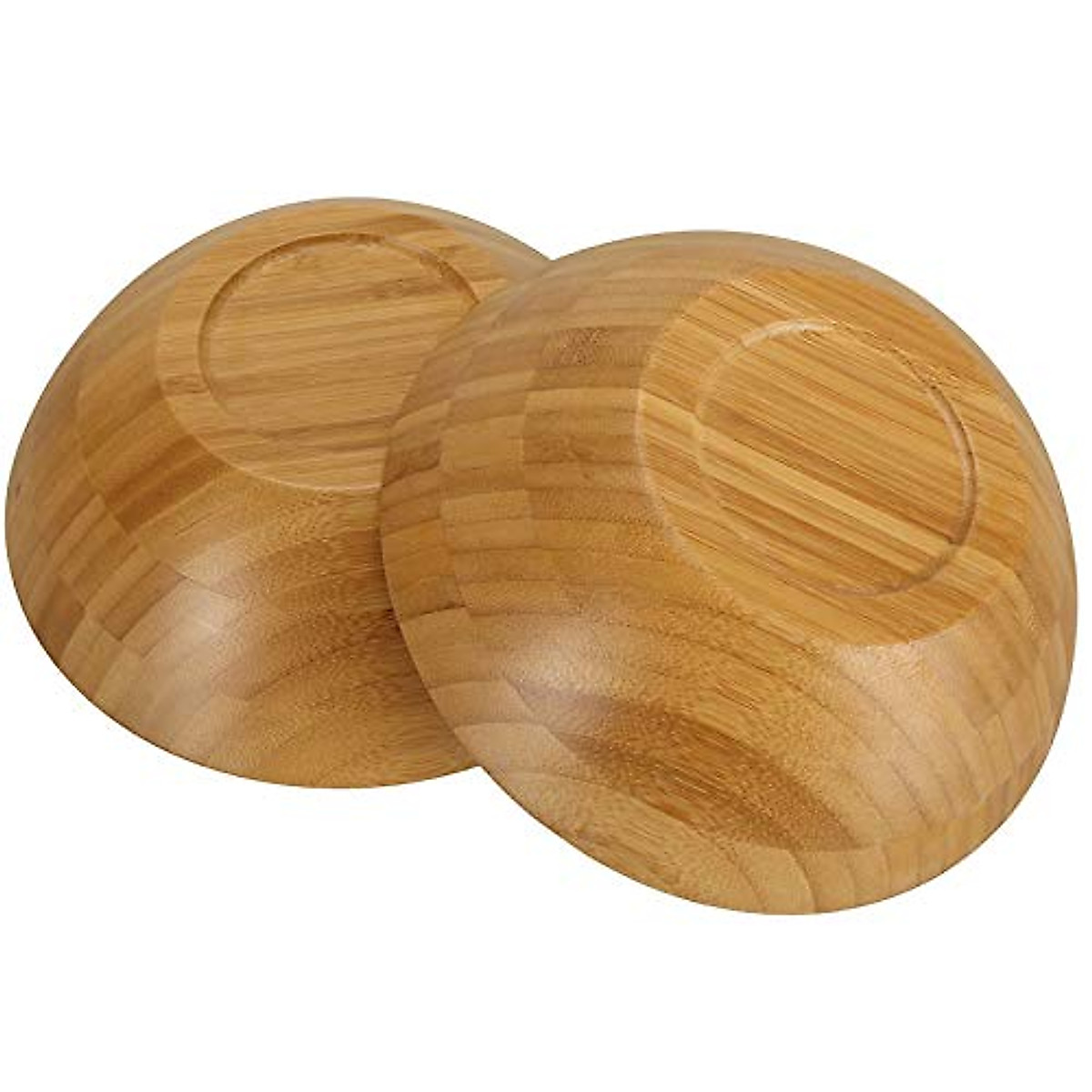 Lawei Set of 4 Bamboo Salad Bowls - 7 x 2.25 Inch Wood Serving Bowls Individual Meal Bowls Fruits, Salad, Pasta, Cereal, Rice and Snacks
