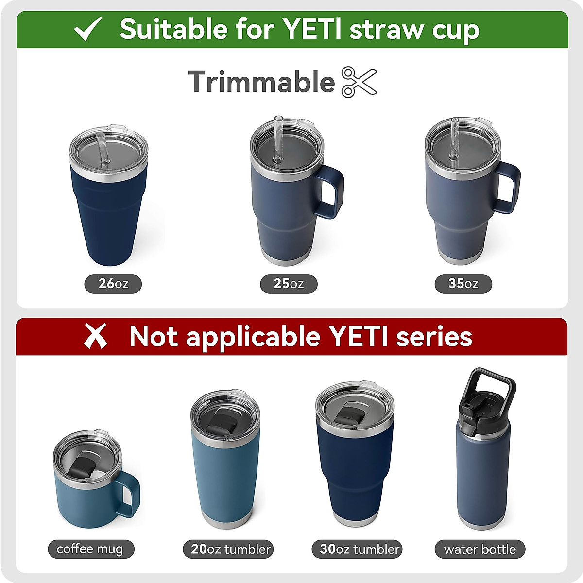 Snowfall 6 Pcs Reusable Straws for YETI 25 oz, 26 oz, 35 oz Straw Mug, Clear Drinking Straws for Stanley, Simple Modern 30 oz Tumbler for Smoothies, Milkshake, Frozen Drinks, Tea, Juice, Tritan