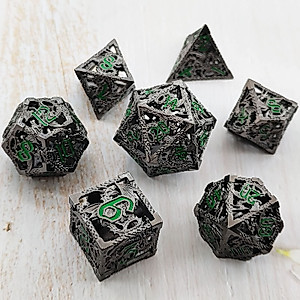 DND Dice Set Dungeons and Dragons Metal D&D Dice Polyhedral Dice Set RPG MTG Pathfinder Shadowrun Roleplaying Dice Games Gifts Accessories D N D Hollow Dice D20 D12 D10 D8 D6 D4, Black Nickel Green