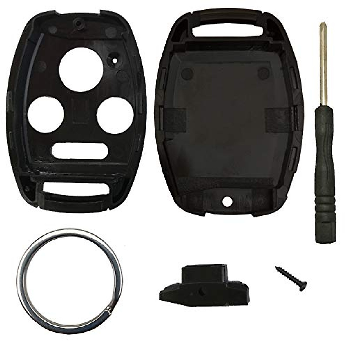 Key Fob Shell Fits Honda 2003-2012 Accord / 2006-2013 Civic EX / 2009-2015 Pilot /2005-2006 CR-V Keyless Entry Remote Case Car Key Cover Accessories with Screwdriver & Keyring (3+1 Button, Black)