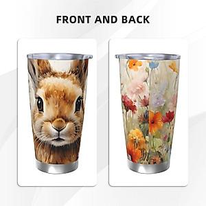 AYCZN Cute Bunny Flower 20 OZ Tumbler Stainless Steel Travel Coffee Mug, Spring Floral Rabbit Insulated Water Bottle with Lid Leakproof Thermal Cup