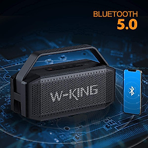 W-KING Portable Loud Bluetooth Speakers with Subwoofer, 60W(100W Peak) Outdoor Speakers Bluetooth Wireless Waterproof Speaker, Deep Bass/V5.0/40H Play/Power Bank/TF Card/AUX/EQ, Large for Party