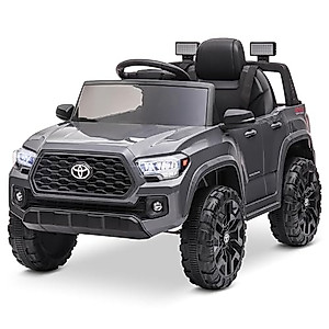 Blitzshark 12V Kids Ride on Car Licensed Toyota Tacoma Battery Powered Motorized Electric Vehicle, with Remote Control, Digital Display, Spring Suspension, Storage Space, Music & FM, Grey