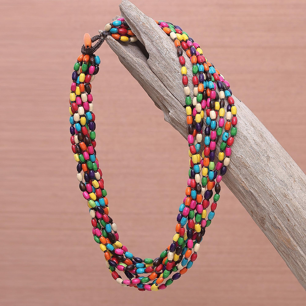 NOVICA Artisan Handcrafted Wooden Bead Necklaces | Natural Stone Malachite | Round Beads Necklace | Multi Color Wood Necklace | Wooden Mala Beads Necklace | Natural Wooden Bead Necklace