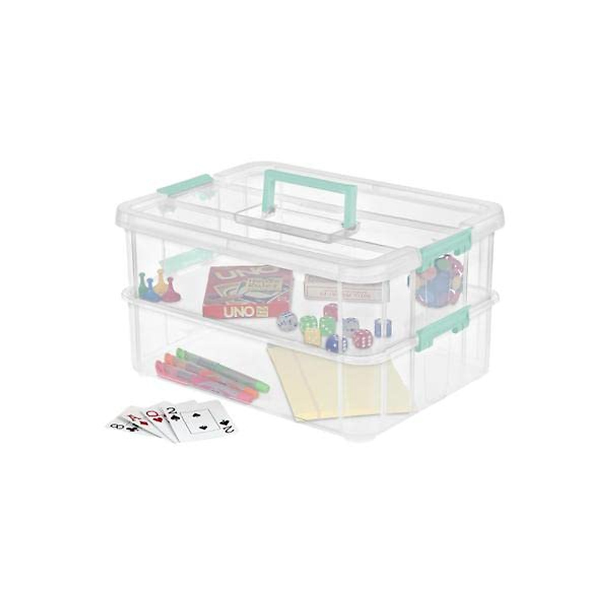 Sterilite 1427CLR Stack & Carry - 2 Layer Box, Clear Lid & Blue Handle, See-through layers