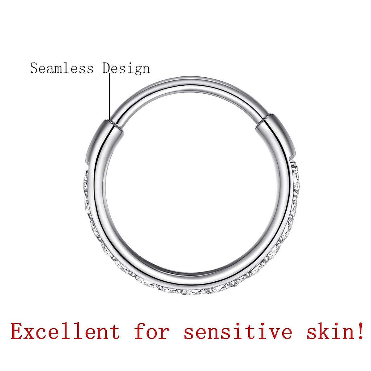 LOVEBODYJEWELRY 316L Surgical Steel Seamless Nose Ring Cartilage Hoop Silver/Gold/Rose Gold/Black 16G 18G 20G 6mm-12mm CZ Paved Helix Rook Tragus Lobe Body Pierecing Jewelry Segment Clicker Lip Rings