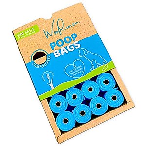 Wooflinen Dog Poop Bags | Certified Compostable Dog Waste Bags, Unscented, 240 Bags, Made from Corn | Large and Thick