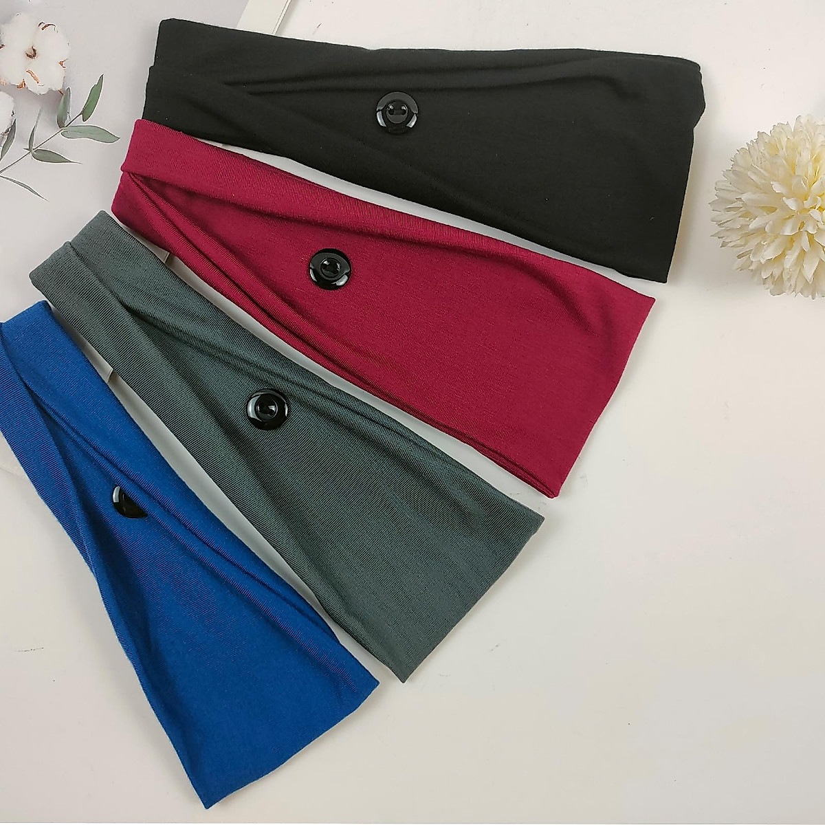 YONUF Headbands for Women Girls Nurses Doctors with Buttons Elastic Yoga Hair Bands Accessories Non Slip 4 Pcs