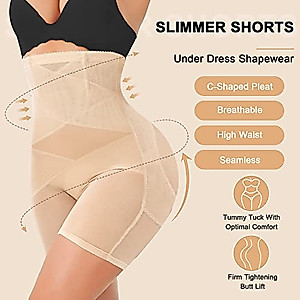 QACIVIQ Tummy Control Shapewear Panties for Women High Waist Trainer Butt Lifter Seamless Body Shaper Slip Shorts Underwear Beige