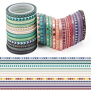 NANYNNU Cute 48 Rolls Washi Tape Set,Foil Gold Thin Decorative Masking Washi Tapes,3MM Wide DIY Paper Tape for DIY Craft Scrapbooking Gift Wrapping Planner