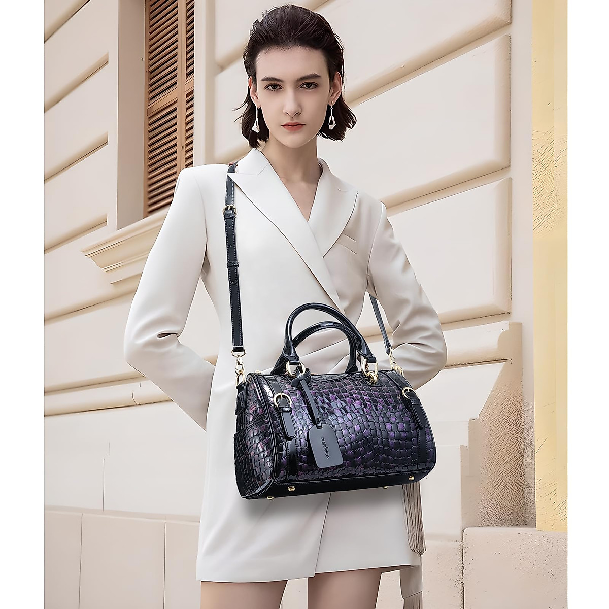 FEIMINA High-End Genuine Leather Shoulder Bag for Women, Stylish Handbag for Ladies, Refined Tote Purse, Crossbody Bag (Purple)