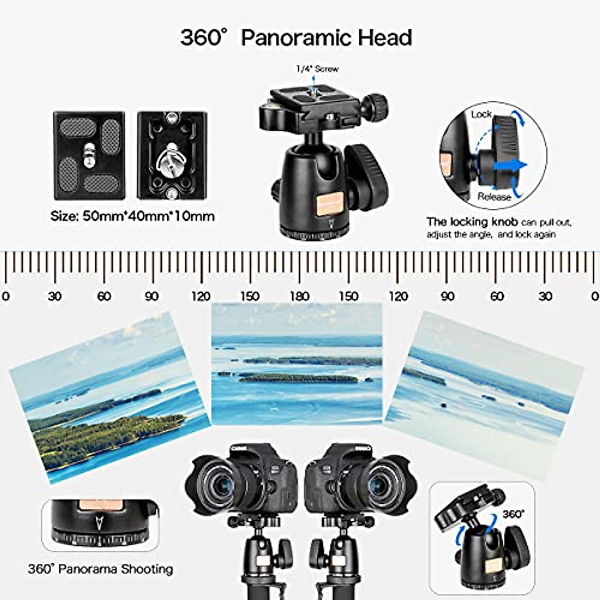 koolehaoda Camera Aluminum Monopod with Three Feet Stand Support Base & K-09 Ballhead for DSLR Camera Canon Nikon. Extended Max Height: 69-inch.