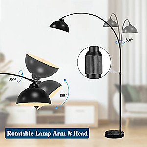 Modern 73" Arc Floor Lamp with Metal Hanging Dome Shade, Industrial Adjustable Over the Couch Stand Up Light, Marble Base Farmhouse Tall Task/Reading Standing Lamp for Living Room Bedroom Office Black