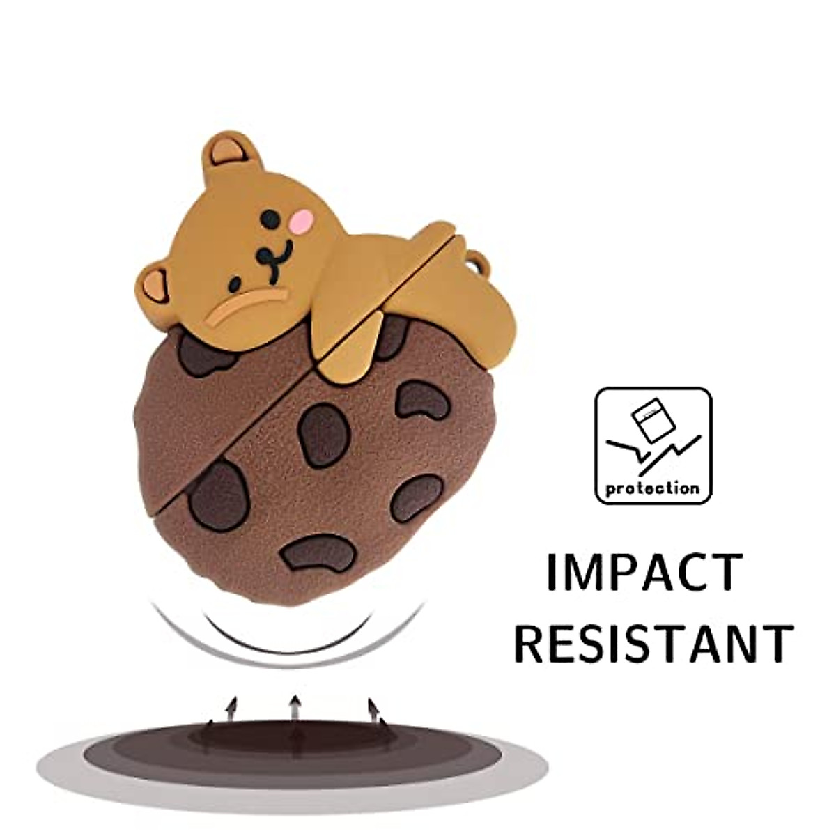 Cookie Bear Airpods Pro Case, 3D Cute Cartoon Character Protective Soft Silicone Air Pods Pro Cover with Keychain, Apple Airpods Pro Kawaii Animal Food Skin Accessories Gift for Girls Boys Kids Teens