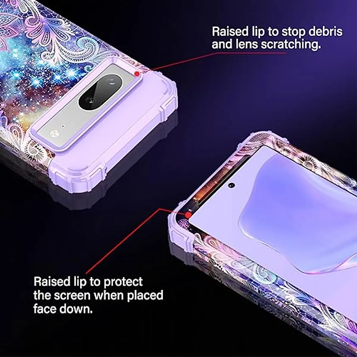 Uamark for Google Pixel 7 Pro Case,Three Layer Heavy Duty Sturdy Shockproof Full Body Drop Protective Women Girl Cover with 2 Camera Lens Protector Case for Google Pixel 7 Pro 5G (2022),Purple