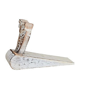 Rustic Wooden Owl Door Draft Stopper Wedge – Sturdy and Stackable Door Stop, Multi Floor Doorstop Ensures Tight Fit (White)