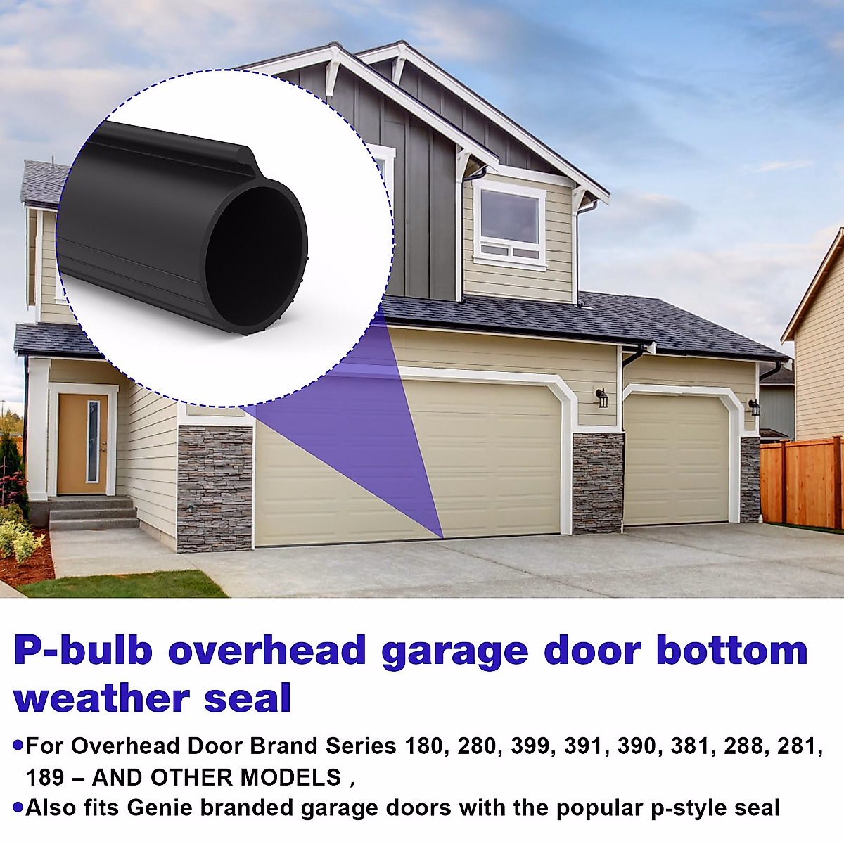 Garage Door Seal,Garage Door Bottom Weather Seal,Weatherproofing Garage Door Seals Replacement Overhead P-Bulb Garage Door - 16FT