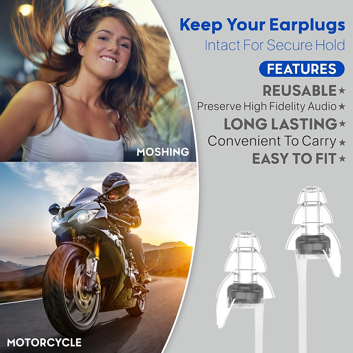 Hearprotek 2 Pairs High Fidelity Concert Ear Plugs, Noise Reduction Music Earplugs, Hearing Protection for Musicians, Festival, DJ’s, Nightclub, Concerts, Drummers, Party, Motorcyclists (23db) Black