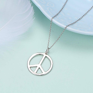 DAOCHONG S925 Sterling Silver Peace Sign Pendant Necklace for Women Men