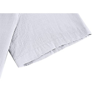 Men Cotton Linen Button Down Shirts Short Sleeve Summer Beach Tops Lightweight Casual V Neck Plain Holiday Shirt (White,Large)