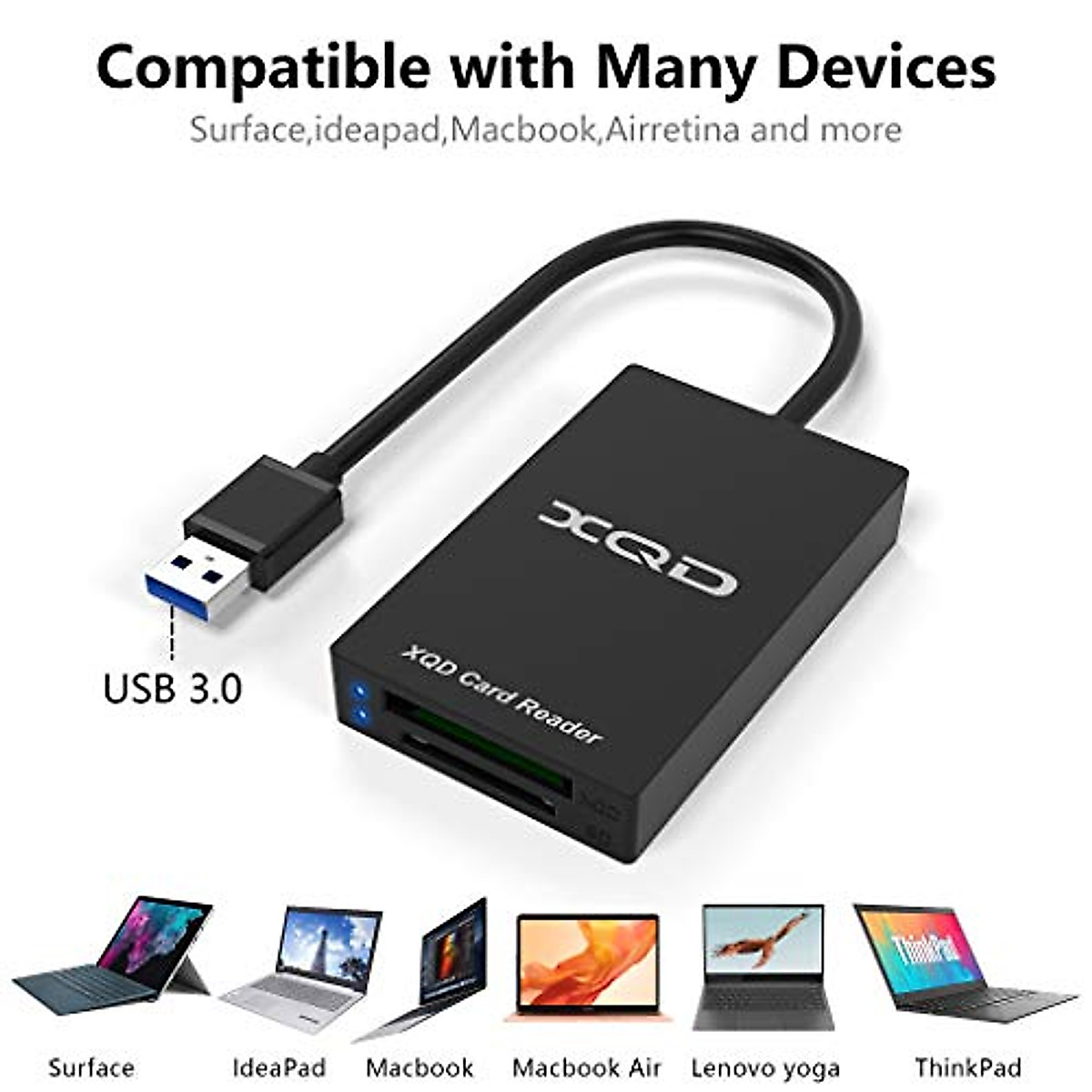 XQD Card Reader, USB 3.0 XQD/SD Card Reader Dual Slot Memory Card Reader 5Gpbs Super Speed Support Sony G/M Series, Lexar 2933x/1400x USB Mark XQD Card,SD Card for Windows/Mac OS