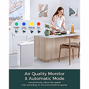 Purivortex Air Purifiers for Home Large Room, CADR 300m³/h with Air Quality Monitoring and Washable Pre-filter, Efficient 99.97% Dust, Smoke, Pet Dander, Odors and Pollen, Ozone Free