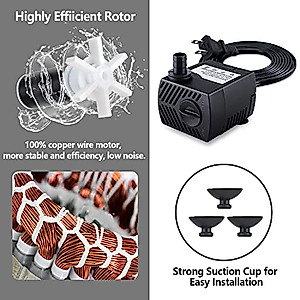 Submersible Fountain Pump 2 Packs 80GPH (4W 300L/H), Quiet Water Pump with 2.6ft High Lift, Fountain Water Pump with 9.8ft（3m）Tubing, 3 Nozzles for Fish Tank, Aquarium, Hydroponics, Statuary, Pond