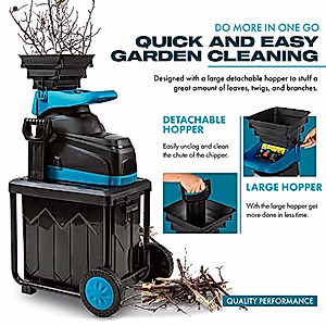 G Garden Wood Chipper Electric Quiet Silent 1.5-1.7 Inch Max Branch Capacity 14.5-Amp 1800Watt 120VAC 17:1 Reduction Ratio with 40L Collection Bin use for Fire Prevention Building and Firebreaks