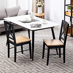 DUHOME Dining Chairs Set of 2 Wood Dining Room Chair with Cross Back, Kitchen Room Chair Side Chairs Nature Seat Black Base