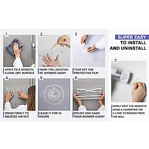 Shower Caddy Adhesive Basket Shelf Drill-Free Kitchen or Bathroom Organizer - Black Basket Shelves Hooks for Washroom Accessories Adhesive Stainless Steel Shampoo Holder, Kitchen Shelf Rack 2 Pck