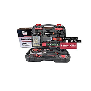 Small Home Tool Kit included Battery Screwdriver Cordless Women's Tool Kit with Case-SAVWAY P7994 Hand Tool Set with Black Toolbox for DIY Projects