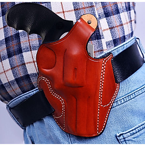 Leather Holster for Taurus 856 Defender 3" Barrel, OWB Thumb Break, Genuine Leather, Right Handed, ShnLeather (Brown)