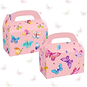 24Pcs Butterfly Party Gift Treat Box, Butterfly Party Goodie Candy Box Kraft Treat Paper Boxes for Butterfly Themed Birthday Party Supplies