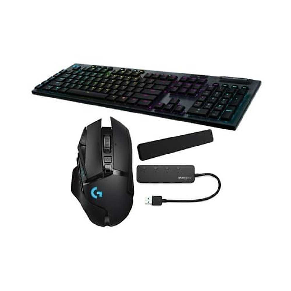 Logitech G G915 LIGHTSPEED Wireless RGB Mechanical Gaming Keyboard (GL Tactile) Bundle with Wireless Gaming Mouse, MX Palm Rest and 4-Port USB 3.0 Hub (4 Items)