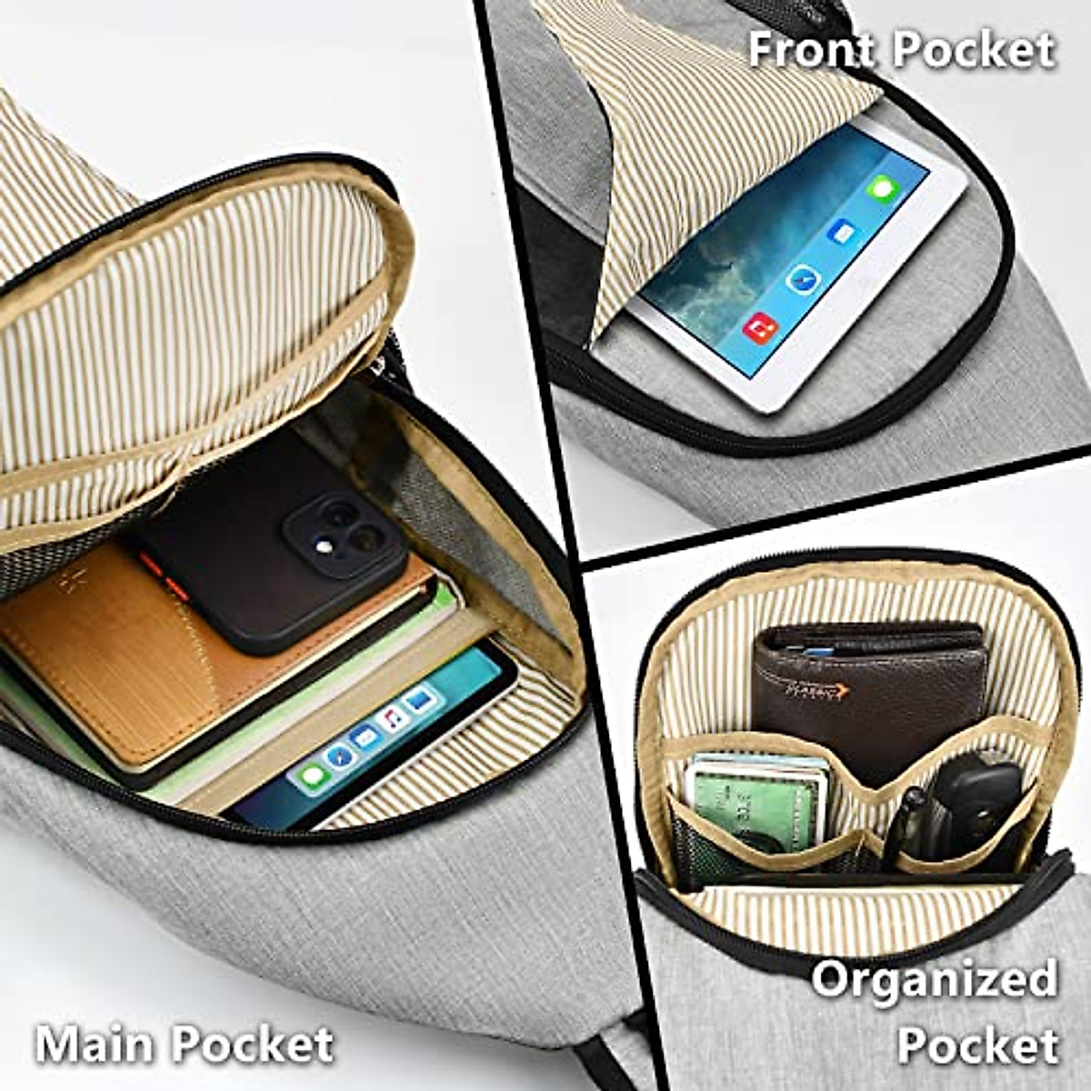 Nicole Miller Sling Bag Lightweight Crossbody Shoulder Backpack with Mesh Side Pockets Travel Hiking Chest Bag Daypack