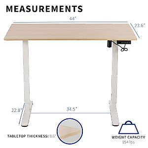 VIVO Electric Height Adjustable 44 x 24 inch Stand Up Desk, Standing Workstation with Memory Controller, Light Wood Top, White Frame, DESK-E144C