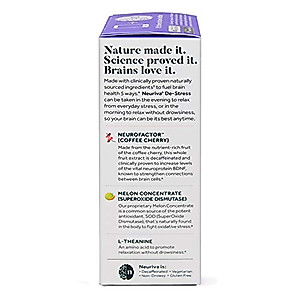 NEURIVA Destress Brain Supplement for Focus, Concentration & Accuracy with L-Theanine for Relaxation & Everyday Stress Reduction and Melon Concentrate to Help Fight Oxidative Stress, 30ct Capsules