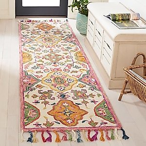 SAFAVIEH Blossom Collection 2' 3" x 12' Ivory/Multi BLM456A Handmade Premium Wool Tassel Entryway Foyer Living Room Kitchen Runner Rug