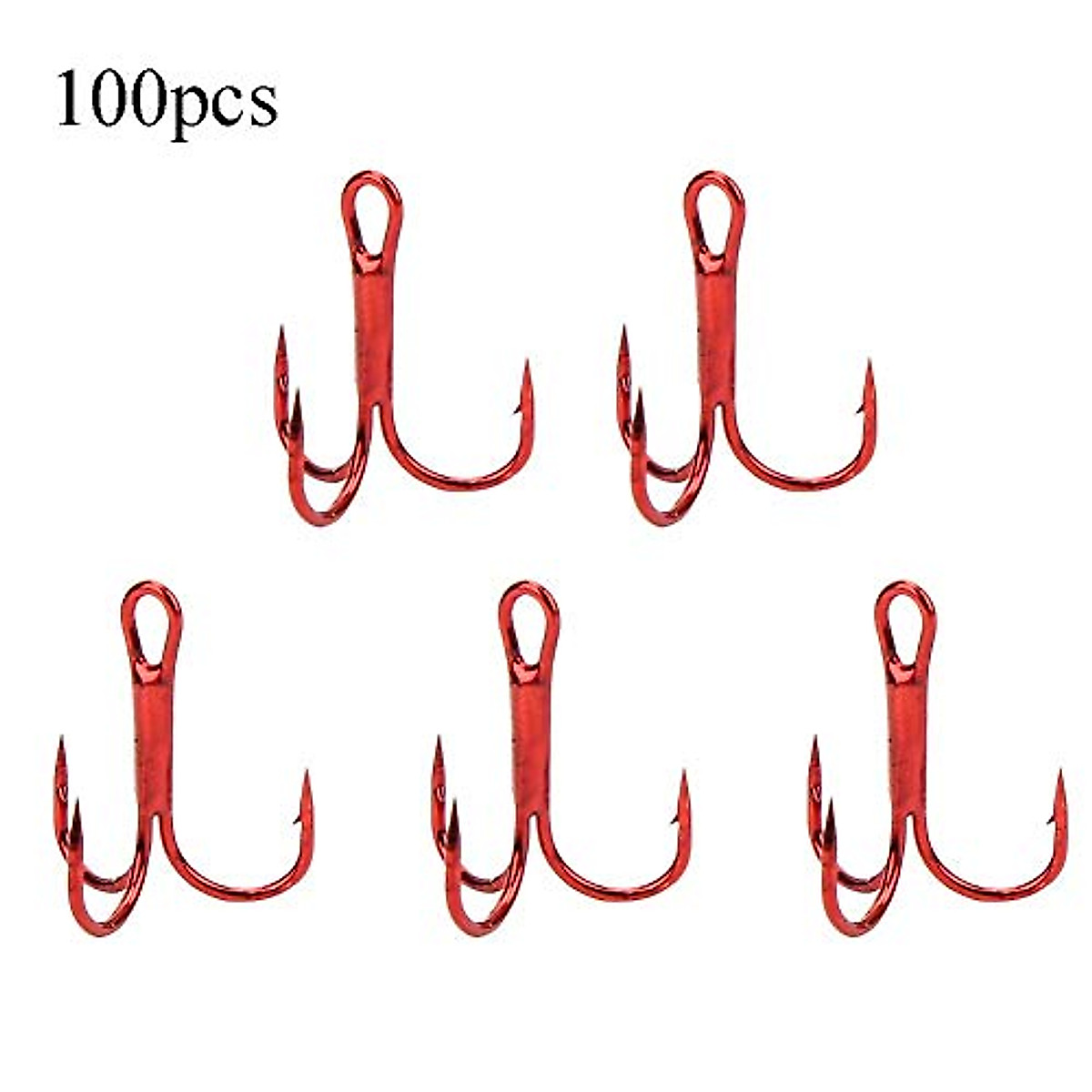 VGEBY Fishing Hooks Treble Hooks Kit 100pcs Red High Carbon Steel Strong Sharp Round Bend Fishhook Fishing Accessories(8#) Fish Hook Supplies
