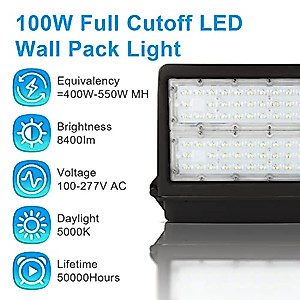 OSTEK 100 Watt LED Wall Pack Light with Full Cut-Off 14000LM 5000K - Replaces 400 watt Metal halide/HPS, Outdoor Area Full Cutoff Wall Pack led Light Fixture IP65, UL, DLC