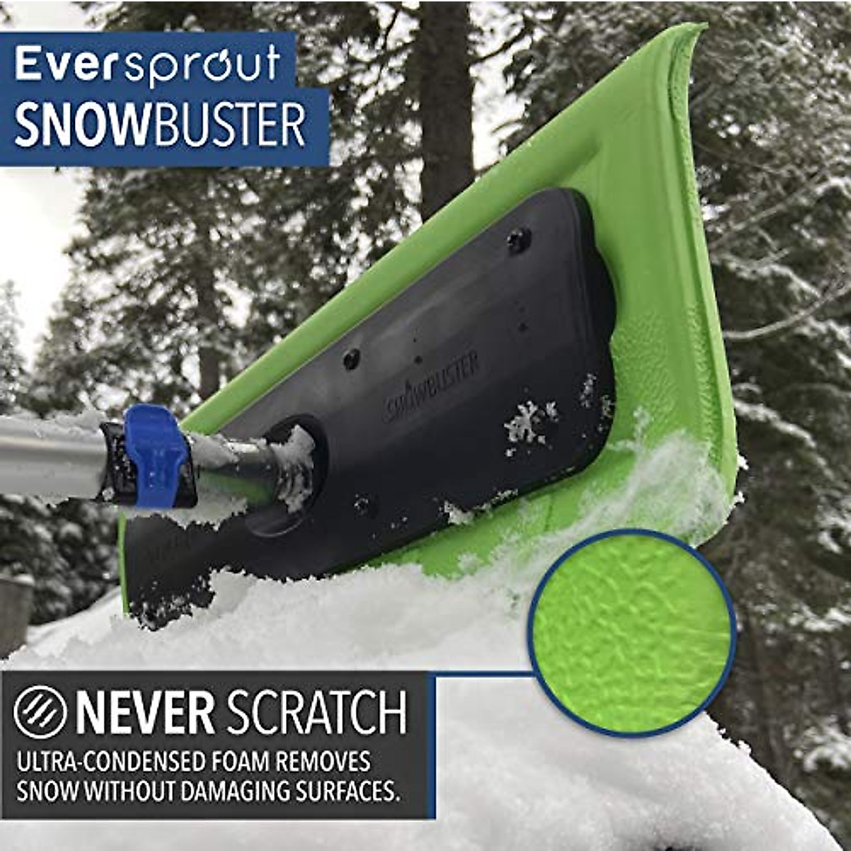 EVERSPROUT Never-Scratch SnowBuster 6.5-to-18 Foot (Up to 24 ft Standing Reach) | Pre-Assembled Extendable Roof Rake for Snow Removal | Lightweight Aluminum, Soft Foam Pad | Exclusive Push/Pull Design