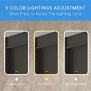 tunuo 20”W x 36”H Medicine Cabinets for Bathroom with LED Mirror, Black Round Corner Surface Mounted Medicine Cabinets with Defogger, Dimmer, Outlets & USB, Single Door