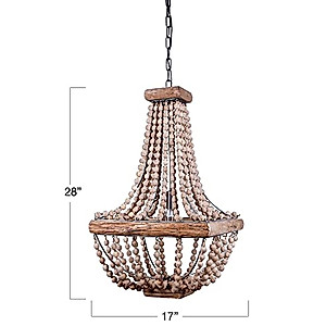 Creative Co-Op Wood & Metal Framed Chandelier with Wood Bead Draping