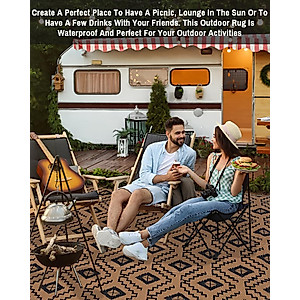 Outdoor Rugs - Reversible Mats, 5'x8' Plastic Straw Rug for Patio Clearance Waterproof, Indoor Outdoor Area Rug Carpet for Outside, RV, Deck, Picnic, Beach, Trailer, Camping(Black & Brown)