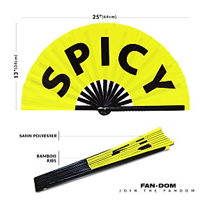 Spicy hand fan foldable bamboo circuit hand fan funny gag slang words expressions statement gifts Festival accessories Rave handheld Circuit event fan Clack fans (Yellow)