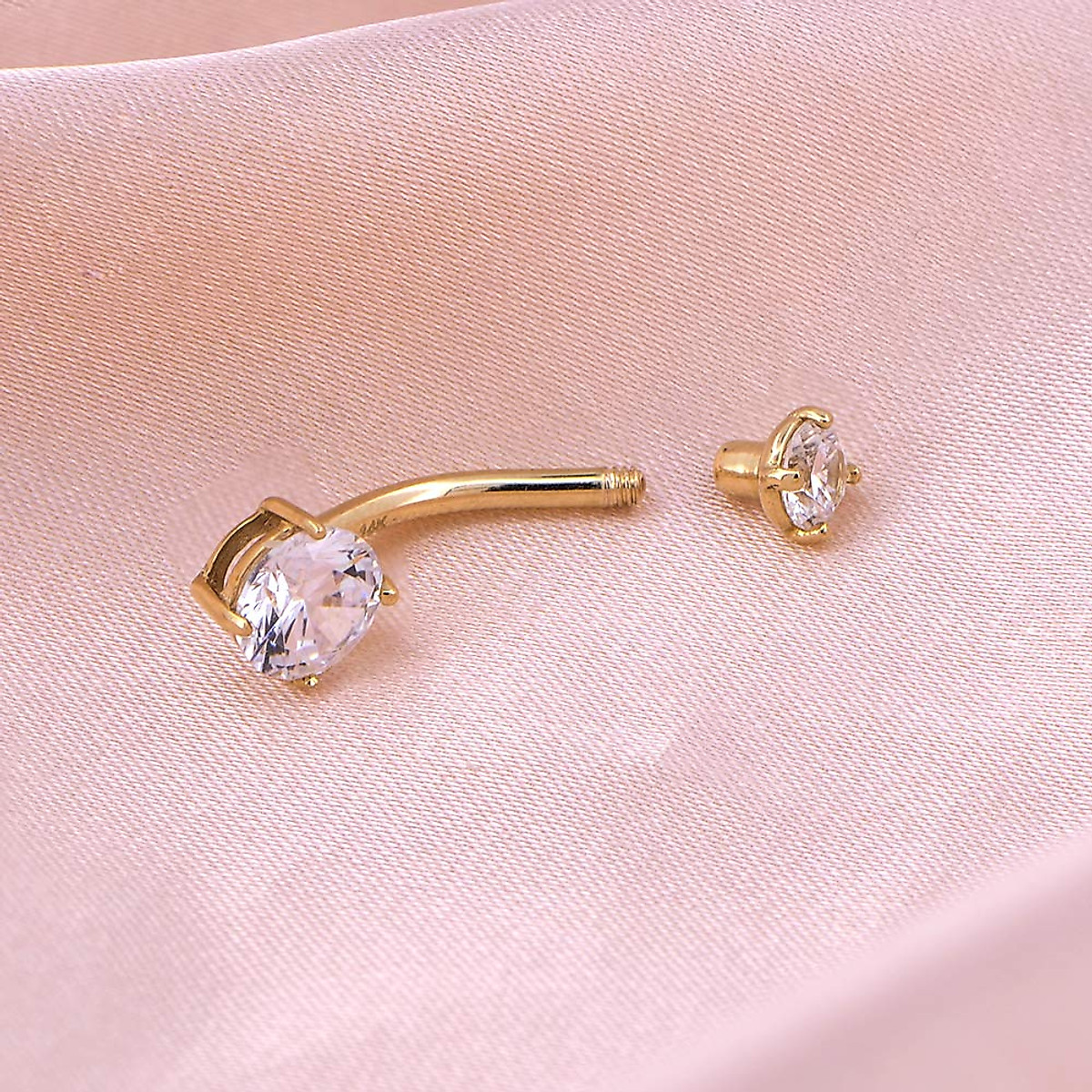 OUFER 14G Solid Gold Belly Button Rings Clear CZ Navel Ring Belly Button Piercing Navel Jewelry 14K Yellow/White Gold Belly Rings