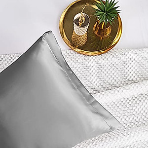 Lirex Satin Pillow Cases (2 Pack), Standard Size Soft Solid Color Microfiber Silk Pillowcase, Wrinkle Free Fade Resistant Breathable (Dark Gray, Standard)